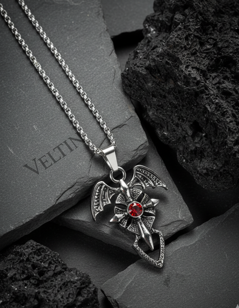 Winged Fury Men's Dark Silver Pendant | Gothic Style VELTIN